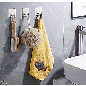 Aobvrey Adhesive Hooks Heavy Duty, 6 Packs Towel Hooks Stainless Steel Wall Hooks for Hanging Towels, Loofahs, Coats and Hats (Silver)