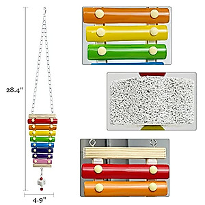 Chicken Toys, 6Pcs Oziyrnka Chicken Toys for Coop with Durable Long Chain, Chicken Swing Roomy Solid Wood, Chicken Coop Toys Fruits Feeder, Toys for Chickens, Chicken Xylophone