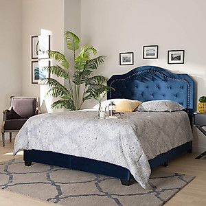 Baxton Studio Samantha Modern and Contemporary Navy Blue Velvet Fabric Upholstered Queen Size Button Tufted Bed