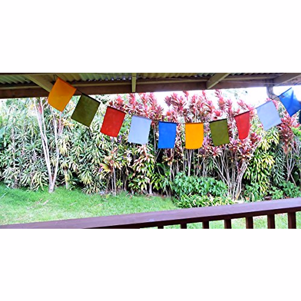Blank prayer flags set of 10 flags surged edge. five Tibetan traditional colors which are Yellow, green, red, white and blue. Each color represents an element.