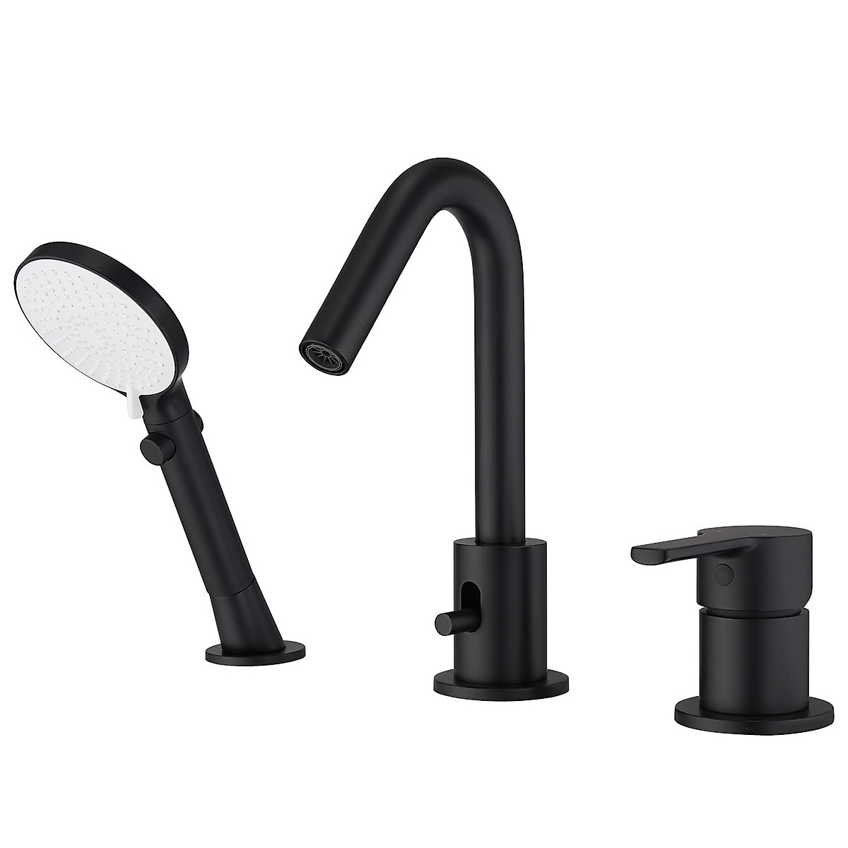 CREA Roman Tub Faucet Black, Tub Faucet Bathtub Bath Faucet Set 3-Hole with Hand Shower Tub Spout Diverter Deck-Mount Pull Out Bathroom Tub Faucet