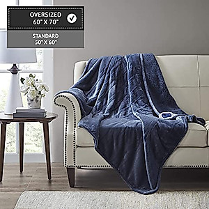 Beautyrest Heated Microlight to Berber Electric Blanket Throw-Secure Comfort Technology-Oversized Cozy Soft Microlight-3-Setting Controller-5 Years Warranty, 60x70, Indigo