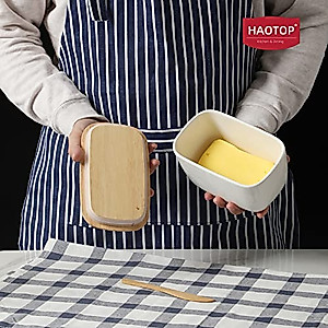 HAOTOP Porcelain Butter Dish Perfect for 4 Sticks of Butter,Butter Container Large Ceramics Butter Holder with Lid (White)