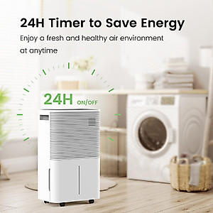 FREE VILLAGE Dehumidifier, 45 Pint (50 Pint Under 90°F/90% RH) Dehumidifiers for Home Up to 3500 Sq. Ft, Auto Drainage, Digital Control Panel, 24 Hr Timer, Dehumidifier for Basement, Bathroom, Bedroom