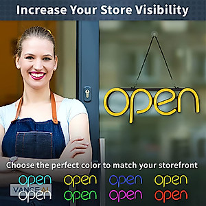 TZEXTZE Open LED Signs for Business,RGB Color Changing Neon Open Sign, 16x6 inches Open Window Sign with Remote Control & 12V Power Adapter for Storefront/Business Window