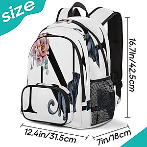 Alphabet Monogram Floral N Letter Bookbag School Backpack Teens Girls Boys Schoolbag Shoulder Computer Hiking Gym Travel Casual Travel Daypack