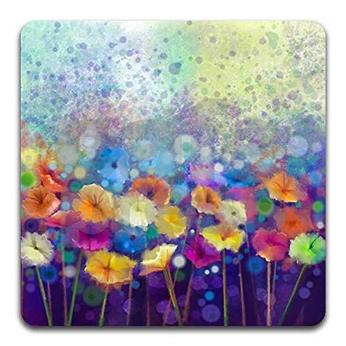 Beautiful Watercolor Flowers Square Coaster Set - Made of Recycled Rubber - Set of 4