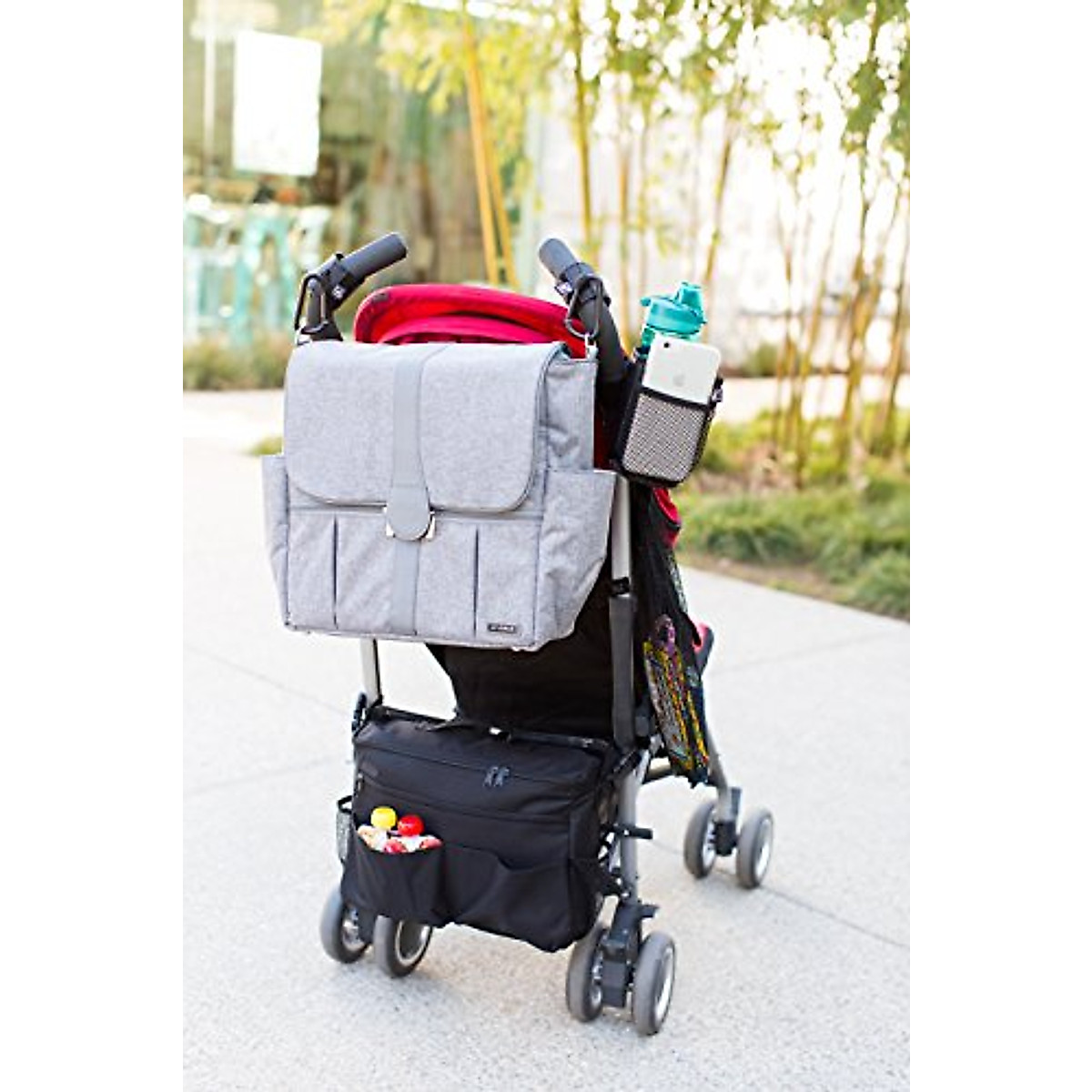 J.L. Childress Cool 'N Cargo Stroller and Wagon Cooler and Organizer - Universal Fit - Insulated - Attaches to Strollers, Wagons, Walkers and Wheelchairs - Large Capacity - Black