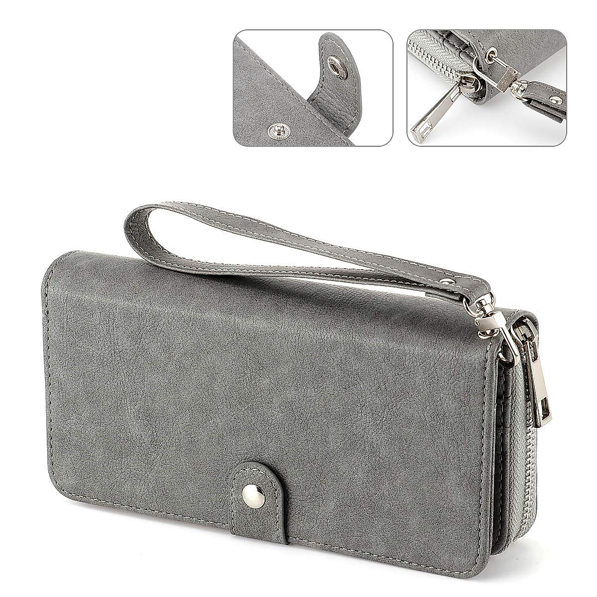 HAWEE Wristlet Wallet Long for Women Multi Card Holder Hand Phone Purse with Strap, Grey