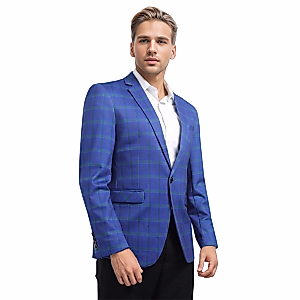 Boyland Men's Casual Suit Blazer Jackets Lightweight One Button Sport Coats Plaid Blazer Blue