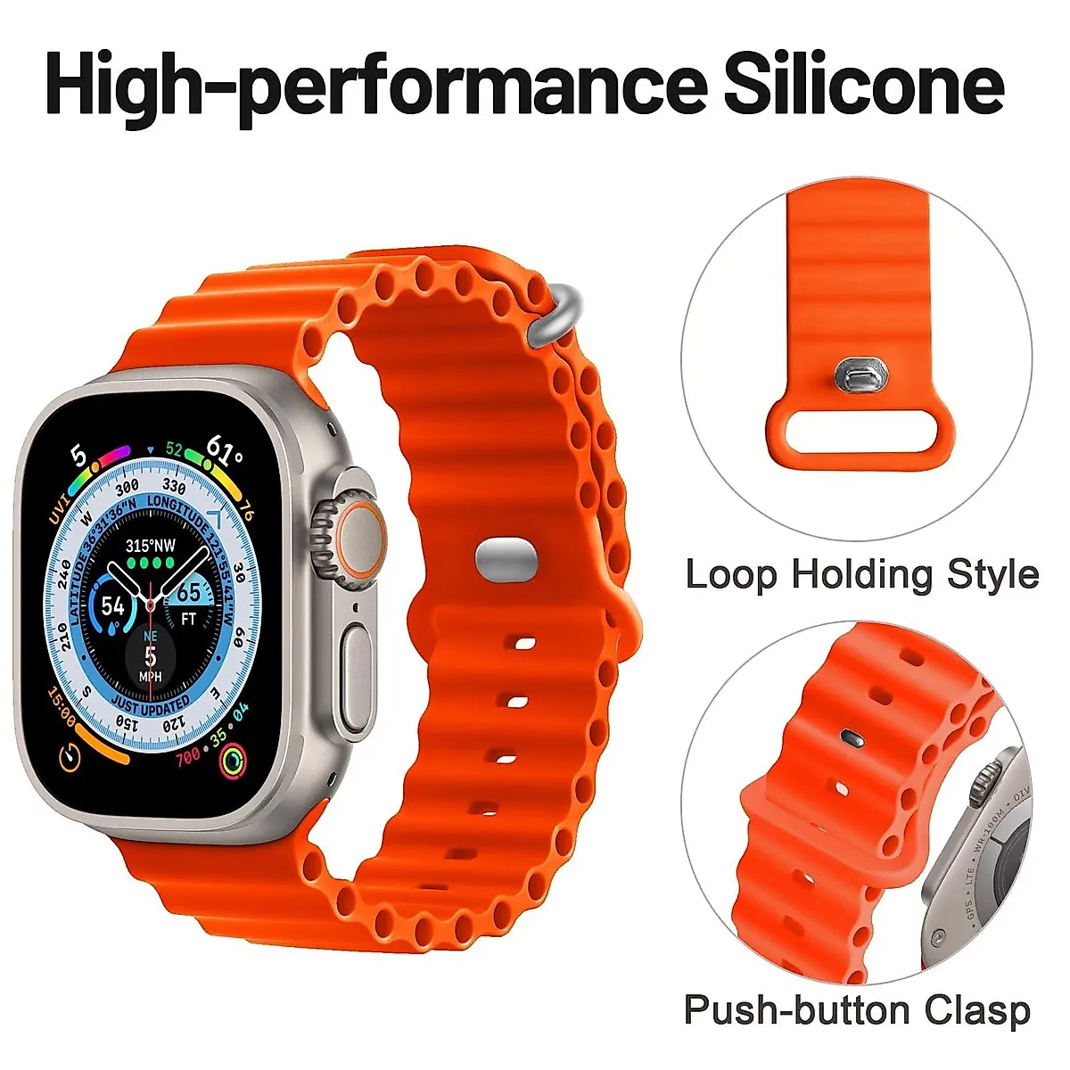 Ycysh Silicone Compatible with Apple Watch Ultra Ocean Band 49mm 45mm 44mm 42mm,Women Men Soft Sport Strap for iwatch Series Ultra 8 7 6 5 4 3 2 1 SE,Orange