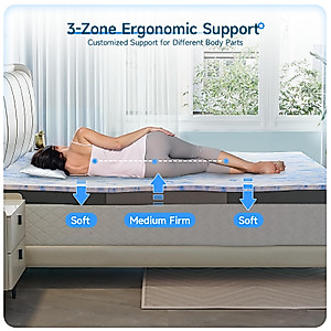 3 Inch Twin XL Mattress Topper, 3-Zone Firm Supportive Foam for Back Pain, Cooling Gel Memory Foam Bed Topper with Non-Slip Bottom, Removable Soft Cover, CertiPUR-US and Oeko-TEX Certified