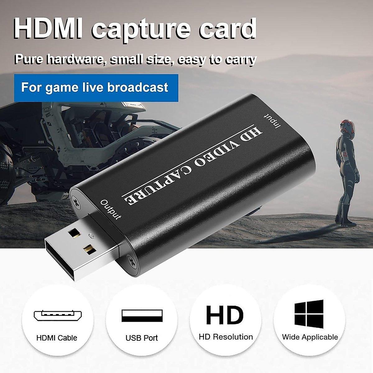 4K HDMI Video Capture Card, HDMI to USB 2.0 Capture Card, Cam Link Camera Capture Card, Video Game Capture Device, HD 1080P Video Recorder for Streaming, Broadcasting, Video Conference, Teaching