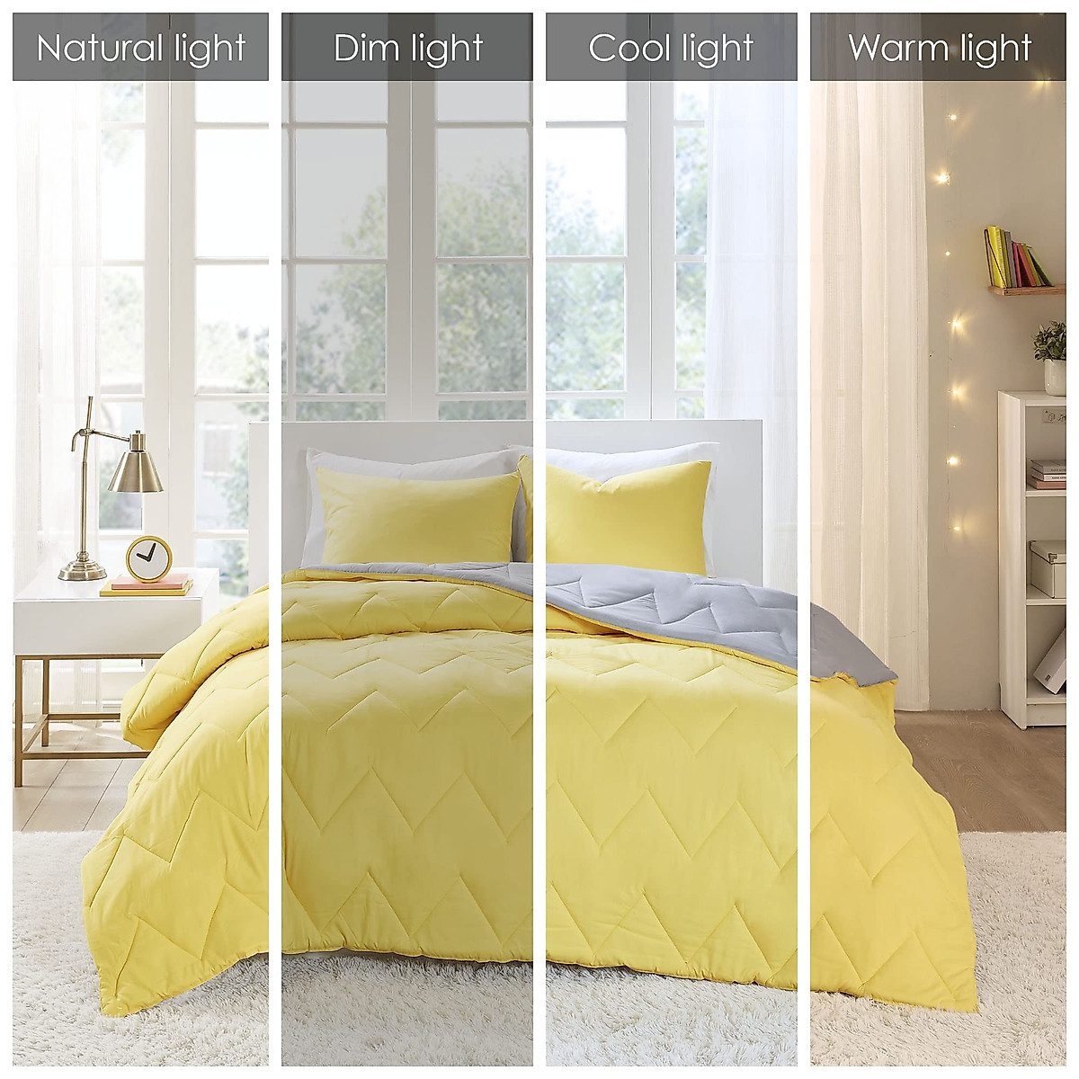 Intelligent Design Trixie All Season Reversible Down Alternative Comforter Mini Set, Twin/Twin XL, Yellow/Grey