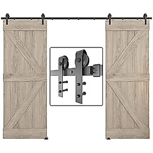 Dondelight 12FT Sliding Barn Door Hardware Track Kit for Double Door, Heavy Duty Modular Sliding Door Track Hardware Set for Interior & Exterior Door