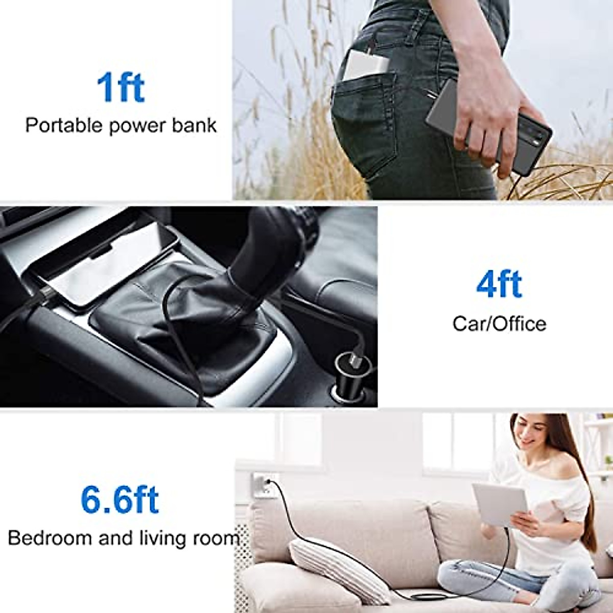 Amaitree USB C Cable, 60W 5Pack(1+4+4+6.6+6.6Ft) 3A Fast Charging Quick Charger Cable, USB Type C 2.0 Cable, Compatible Samsung Galaxy S10/S9/S8 Plus/Note 10/9/8,LG V50/V40/G8/G7 - Black