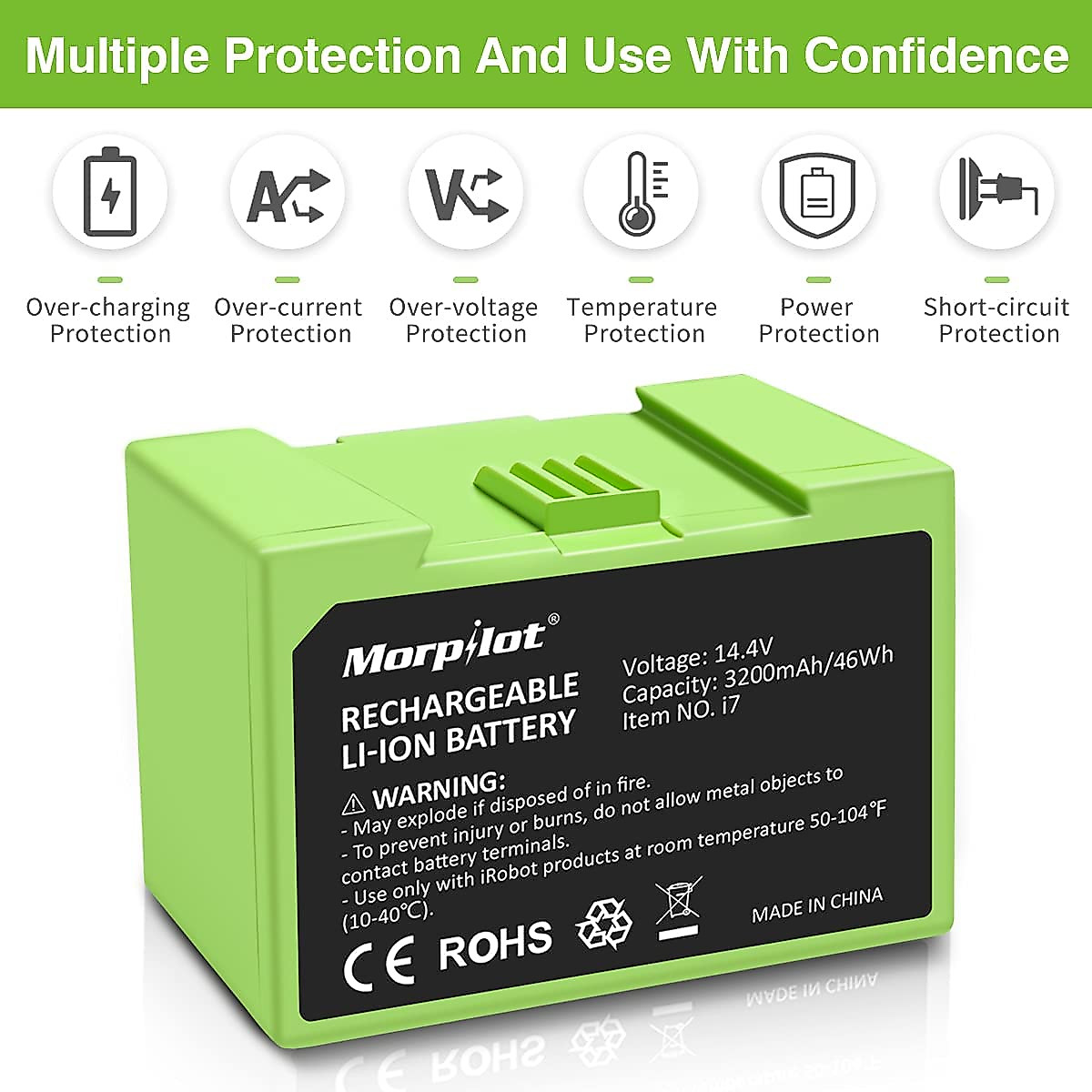 14.4V 3200mAh i7 Battery Replacement for iRobot Roomba e and i Series, Large Capacity Battery Compatible with Roomba i7 i7+ i8 i6 i4 i4+ i3 i3+ i7158 J7 7150 7550 and e e5 e6 e5150 e5152 e6198 Etc