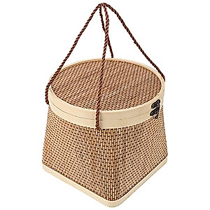 Angoily Wicker Baskets Wicker Basket Rattan Handwoven Basket with Handle and Lid Portable Rattan Egg Container Wooden Woven Storage Basket Organizer Bins Basket