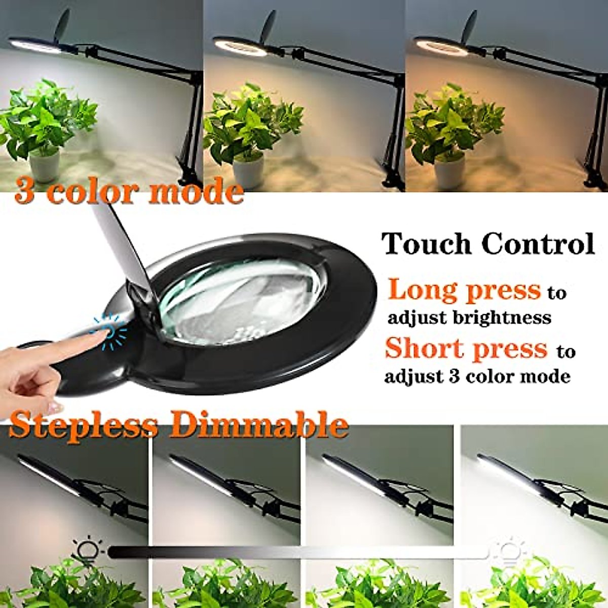 HITTI 10X Floor Magnifying Glass with Light 3-in-1 Super Bright 2200 Lumens Magnifier with Light and Stand, 3 Color Modes Stepless Dimming, Swing Arm LED Magnifying Floor Lamp for Esthetician Craft