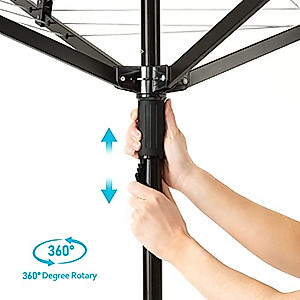 Nisorpa Rotary Outdoor Umbrella Drying Rack Adjustable Height Clothesline w/Waterproof Protective Cover Folding Rotary Dryer with 4-Aluminum Arms and Steel Post | 12-Lines with 165 ft. Clothesline