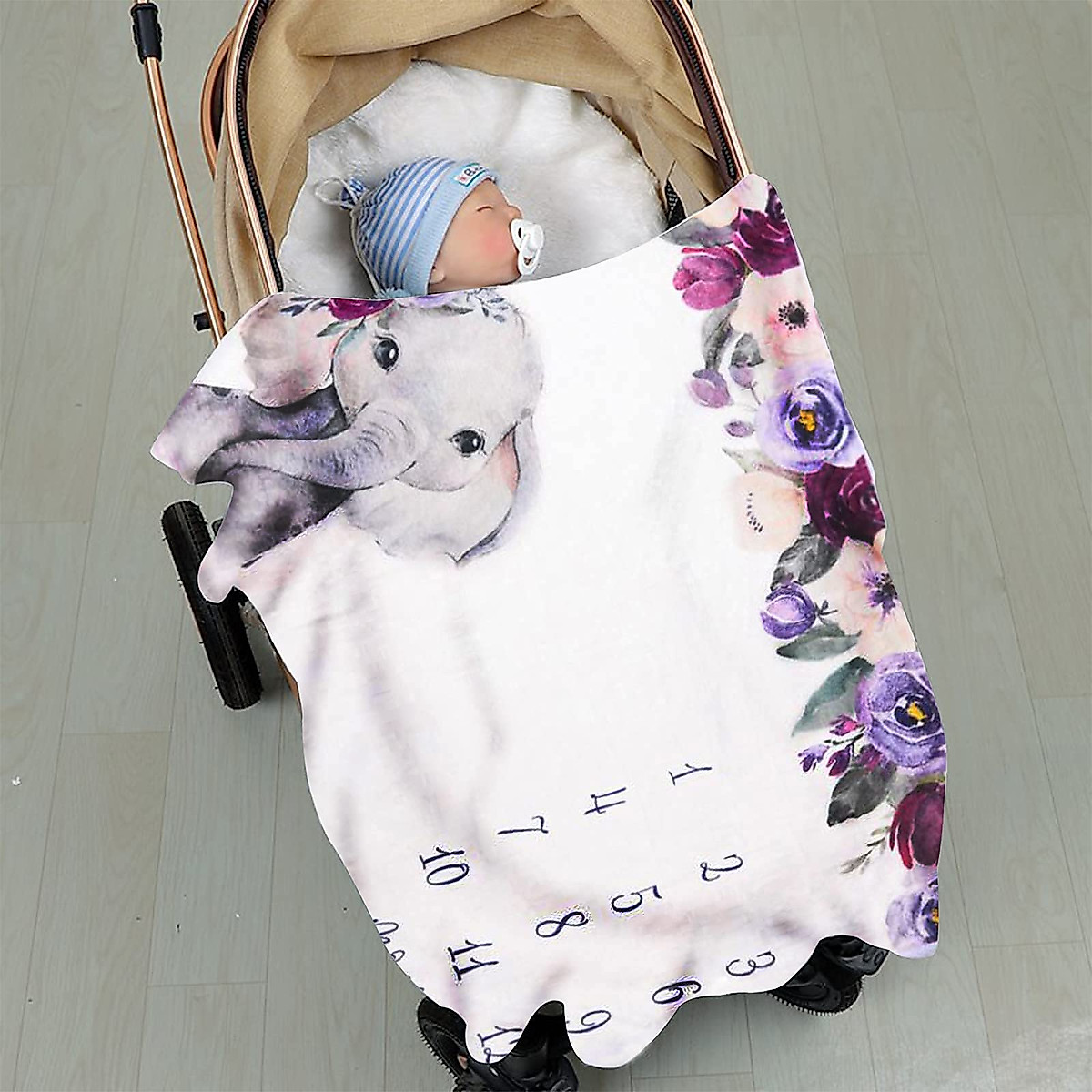Elephant Newborn Baby Monthly Milestone Blanket Baby Blanket Organic Plush Fleece Photography Background Prop for Boy Girl Gift Soft Flannel Blanket (Elephant)