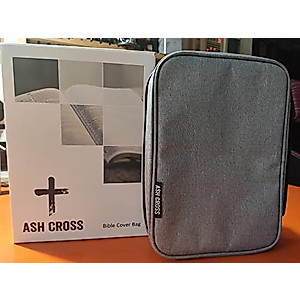 ASH CROSS Bible Cover Bag with Two Bands to Hold Bible, Handle and Zippered Pocket, Carrying Book Case, Bible Tote Bag for Fathers Mothers Mom Kids, Catholic Church, Christian Gifts