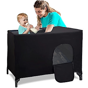 Blackout Cover for Pack N Play, Stretchy Breathable Travel Crib Canopy for Playard, Baby Darkening Crib Tent and Shade for Safeguard Indoor or Outdoor Sleeping, Playing, Napping