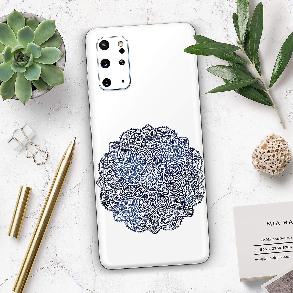 DesignSkinz Dark Blue Indian Ornament Protective Vinyl Decal Wrap Skin Cover Compatible with The Samsung Galaxy S20 (Screen Trim & Back Glass Skin)