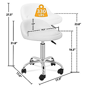 HomGarden Adjustable Hydraulic Rolling Swivel Stool for Massage Salon Office Facial Spa Medical Tattoo Chair Stool w/Backrest Cushion & Wheels (White 1pcs)