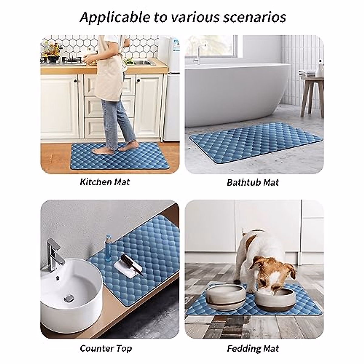 Gradient Blue Bath Mat for Tub,Non Slip Bathroom Floor Runner Rug Quick Dry & Absorbent Diatomaceous Earth Kitchen Shower Sink Washable Doormat,Modern Geometry Minimalist Fish Scale Lattice 20"x32"