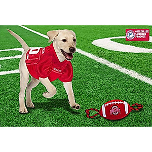 Pets First NCAA Ohio State Buckeyes Football Dog Toy, Tough Quality Nylon Materials, Strong Pull Ropes, Inner Squeaker, Collegiate Team Color (OH-3121)