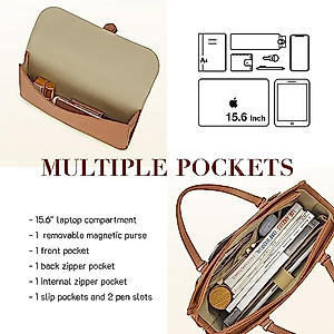 Missnine Laptop Bag with Removable Purse 15.6 inch Computer Bag Leather Briefcase for Women Work Bag Set Large Laptop Tote Bag for Office, Business