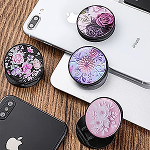 4 Pieces Paper Flowers Phone Grip Holders Flower Pattern Finger Expanding Stand Holder Expanding Grip Widely Compatible with Most Phones and Cases Collapsible Grip for Phones and Tablets