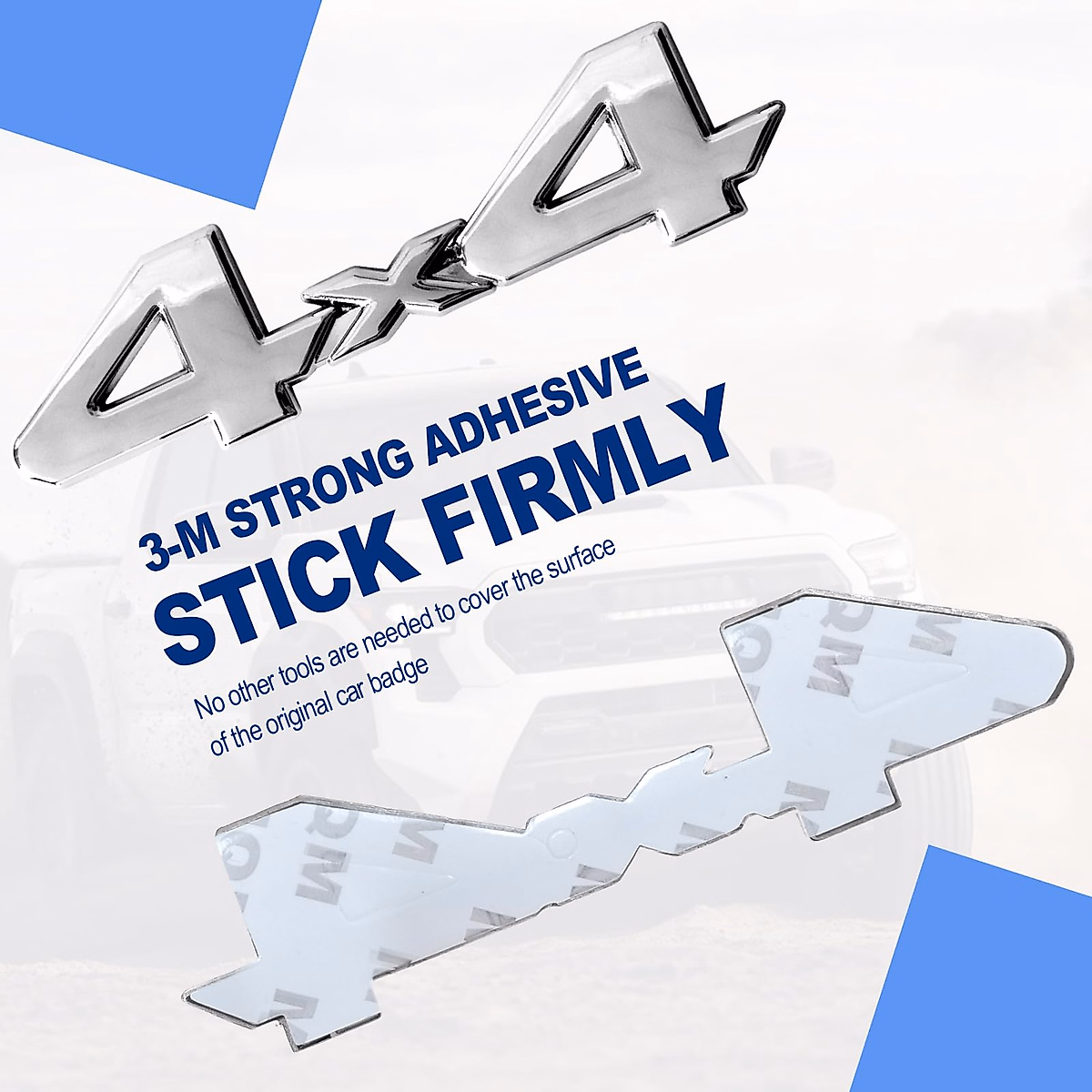 Universal 4X4 Emblem Badge 3D Logo, Full Coverage Adhesive Replacement Compatible with Toyota 4Run, Tac, Tun SUV Truck Pickup Model, 3D Metal Matte Black Logo Trunk Badge (Silver)