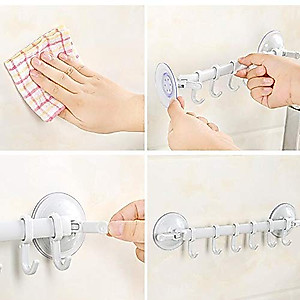 Wall Vacuum Rack Suction Cup 6 Hooks Towel Spoon Soup Storage Organizer - Strong Sucker Nordic Style Bathroom Kitchen Holder Hanger (Blue)