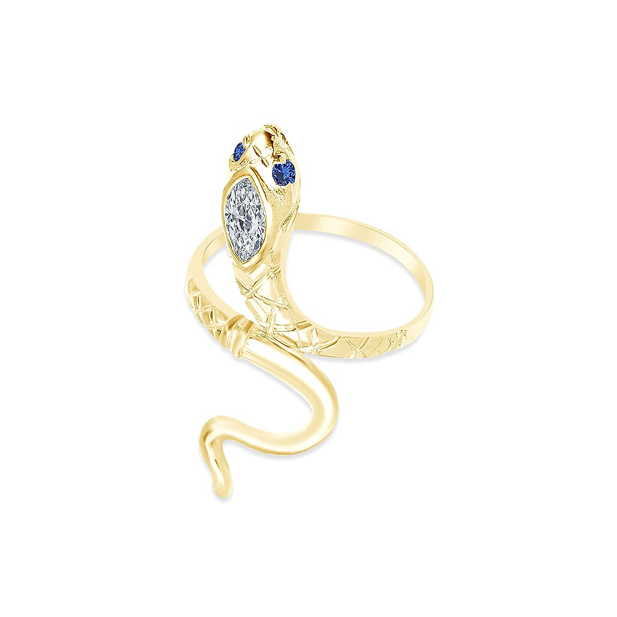 AFFY 14k Yellow Gold Over Sterling Silver Simulated Blue Sapphire With Cubic Zircinia Snake Band Ring Jewelry For Ladies, Ring Size 7.5