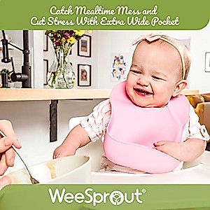 WeeSprout Silicone Baby Bibs - Set of 2 Silicone Bibs for Babies & Toddlers, Easy to Clean, Soft & Comfortable Silicone Bib, Wide Pocket Food Catcher, Adjustable Baby Bib