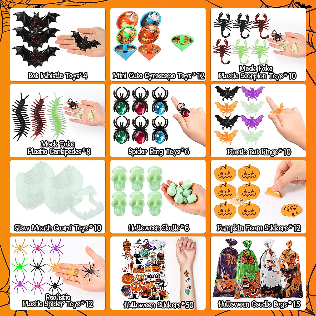 200PCS Halloween Party Favors , Bulk Halloween Toys for Halloween Treats Non Candy Classroom Prizes Goodie Bag Stuffers Pinata Filler, Halloween Gifts for Kids Prizes Party Supplies,Treasure Box Toys