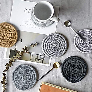 4 Pieces Coasters for Drinks Absorbent Handmade Braided Coaster Set 4.3 Inch Thicken Heat Insulation Coasters for Drinks (Grey)