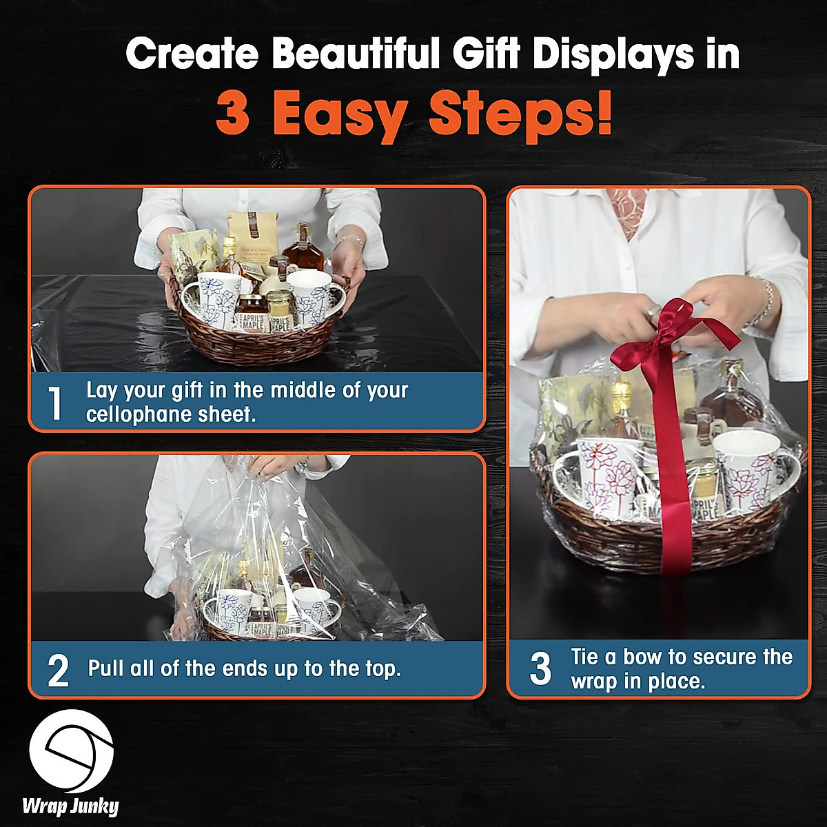 Wrap Junky Premium 3mm Thick Clear Cellophane Wrap Roll | 31.5” x 100 ft (Unfolded) Folded to 15.7” | Cellophane Wrap for Gift Baskets | Durable & Tear-Resistant | Clear Wrapping Paper for Food, Flower & Craft