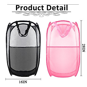 Buyongwant Collapsible Pop Up Laundry Hamper, Mesh Foldable Laundry Basket Bag, Extra Large - 28" x 16" x 16", 2 Pack (Black + Pink)