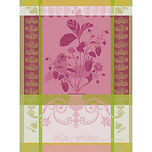 Garnier Thiebaut, Fraisier Rose (Strawberry Plant) Woven Kitchen / Tea Towel, 100 % Cotton