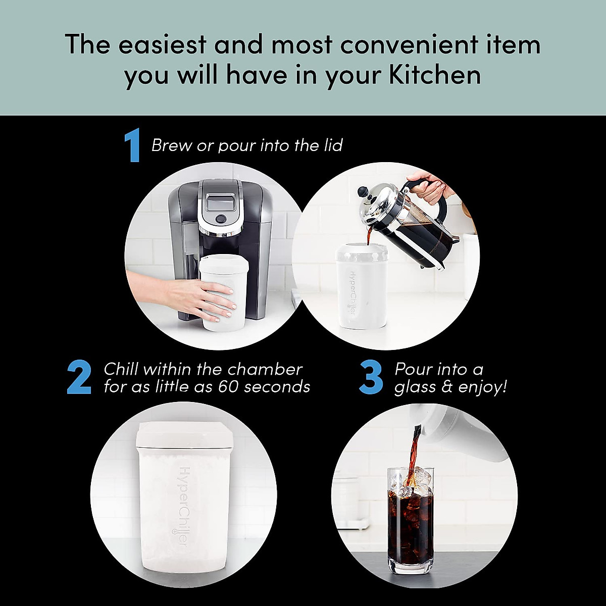 HyperChiller HC2W Patented Iced Coffee/Beverage Cooler, NEW, IMPROVED,STRONGER AND MORE DURABLE! Ready in One Minute, Reusable for Iced Tea, Wine, Spirits, Alcohol, Juice, 12.5 Oz, White