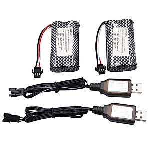 Blomiky 2 Pack 7.4V 1300mAh Li-ion Rechargeable Battery with SM3P Plug and Charger Cable Replacment for Huina 1575 RC Construction Truck / 1575 Battery 2