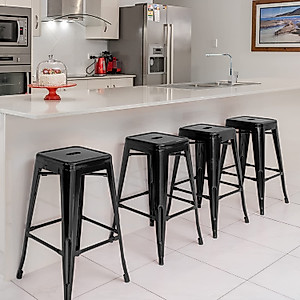 HCY 24 Inches Metal Bar Stools Set of 4 High Backless IndoorOutdoor Counter Height Barstools Stackable Metal Chairs Home Kitchen Dining Stool Backless Patio Bar Chair（Black） 16 16 24