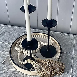 Round Wood Tray for Decor, Rustic Decorative Serving Tray, Kitchen Table Centerpieces, Floral Ottoman Tray for Kitchen Counter, Wooden Bathroom Tray, Farmhouse Centerpiece for Coffee Table