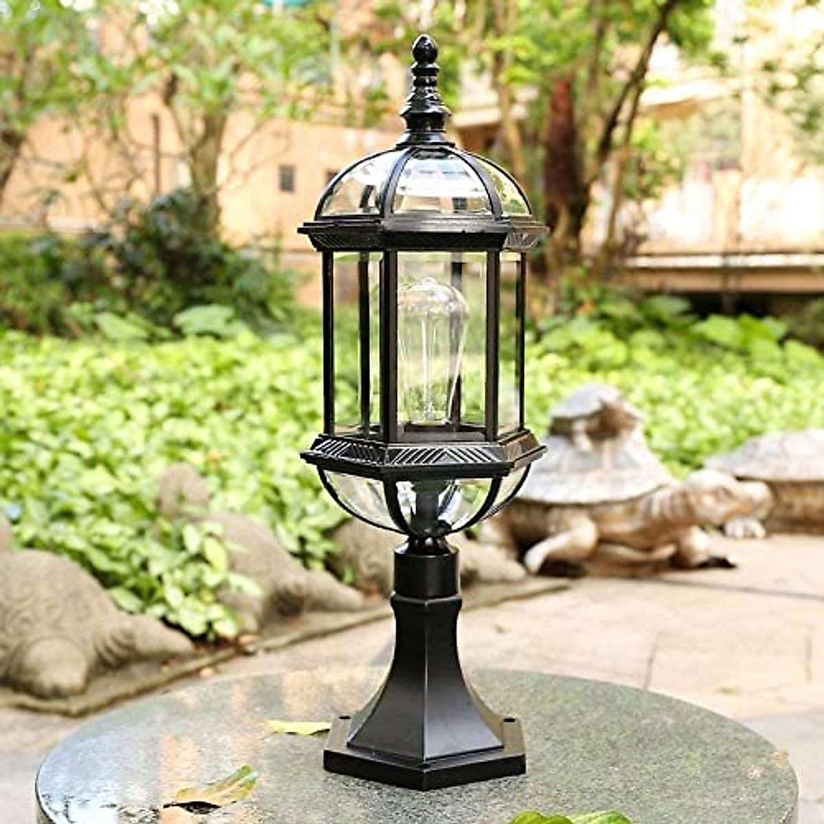 ACLBLK European Luxury IP54 Outdoor Waterproof Glass Column Lamp E27 Garden Aluminum Metal Alloy Retro Lantern Home Outdoor Table Lamp Villa Hotel Courtyard Aisle Landscape Street Light