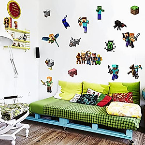 Kids Room Wall Decor Playroom Game Decal Sticker for Kids Minecraft Wall Decor Boys Bedroom Wall Poster Mural Wall Stickers Gift