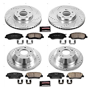 Power Stop K6950 Front and Rear Z23 Carbon Fiber Brake Pads with Drilled & Slotted Brake Rotors Kit For Hyundai Santa Fe 2013-2016 [Model Specific]
