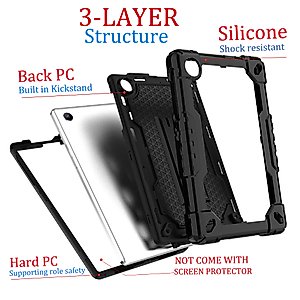 Doemoil for TCL TAB 8 WiFi 9132X/for TCL TAB 8 LE 9137W Tablet Case Soft Silicone Rubber Had Back Shell Kids Friendly Built in Stand Shoulder Strap for TCL TAB 8 WiFi/TCL TAB 8 LE (Black+Black)